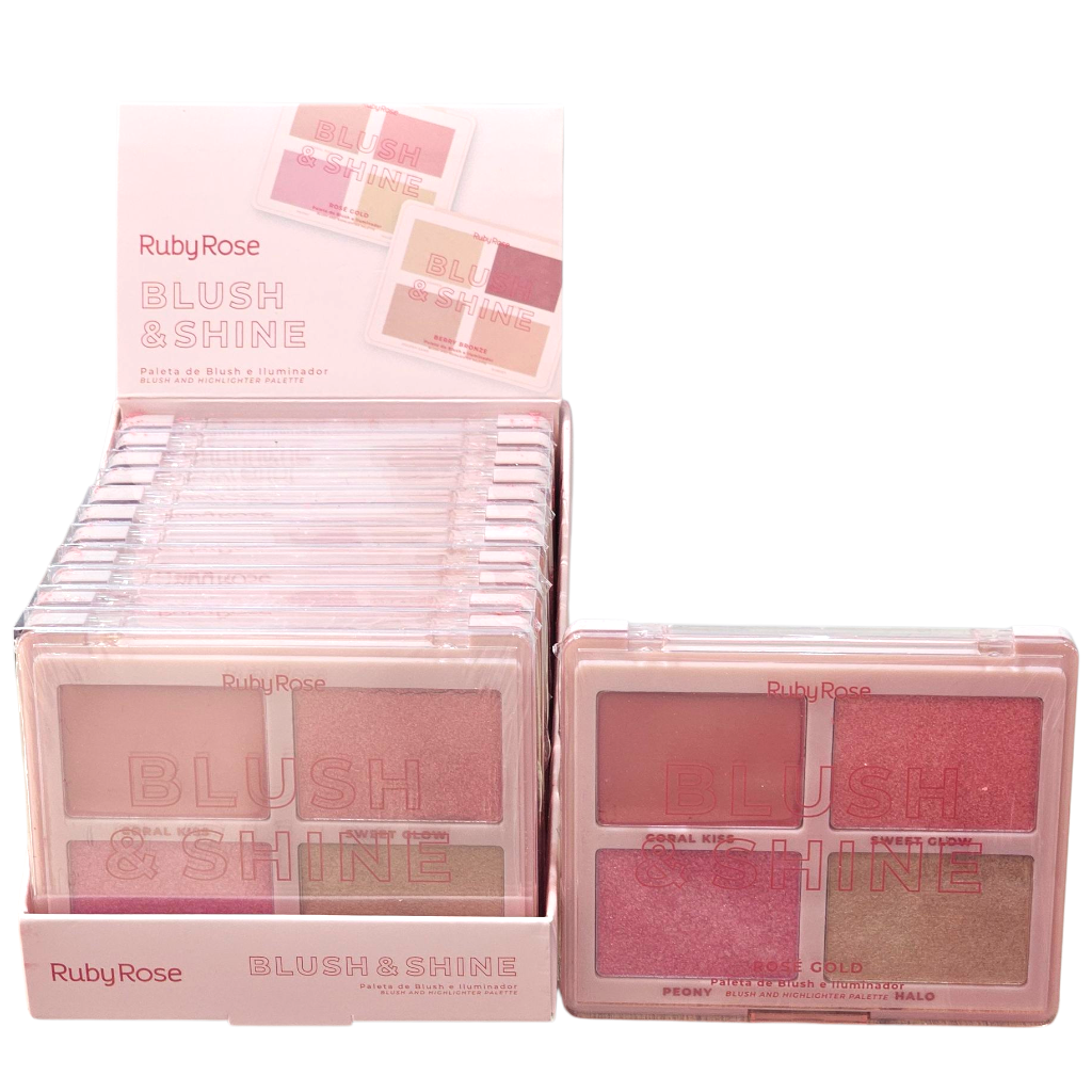 Ruby Rose Blush & Shine Palette 4 Teintes De Blush Et Highlighter – ADIBA